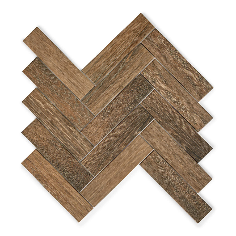 Herringbone Brown Wood Effect Tile – Porcelain Superstore