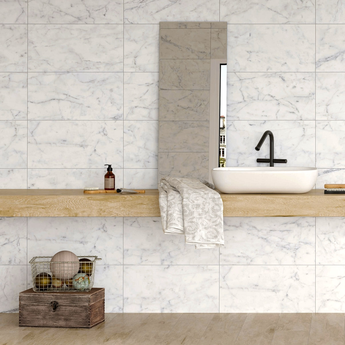 Porcelain Carrara Tile Bathroom XL White Marble Effect 600x1200mm