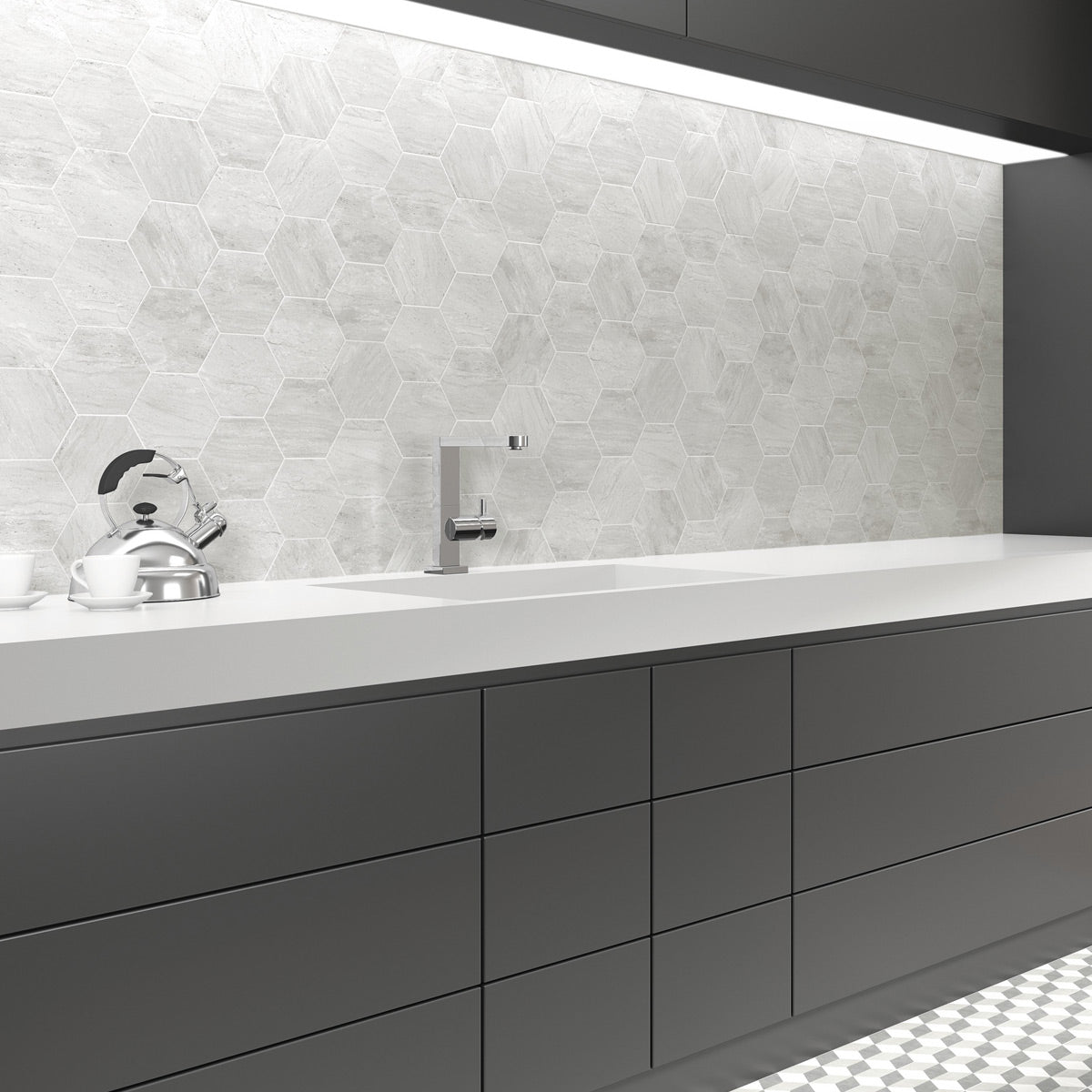 Gray Hexagon Floor Tile
